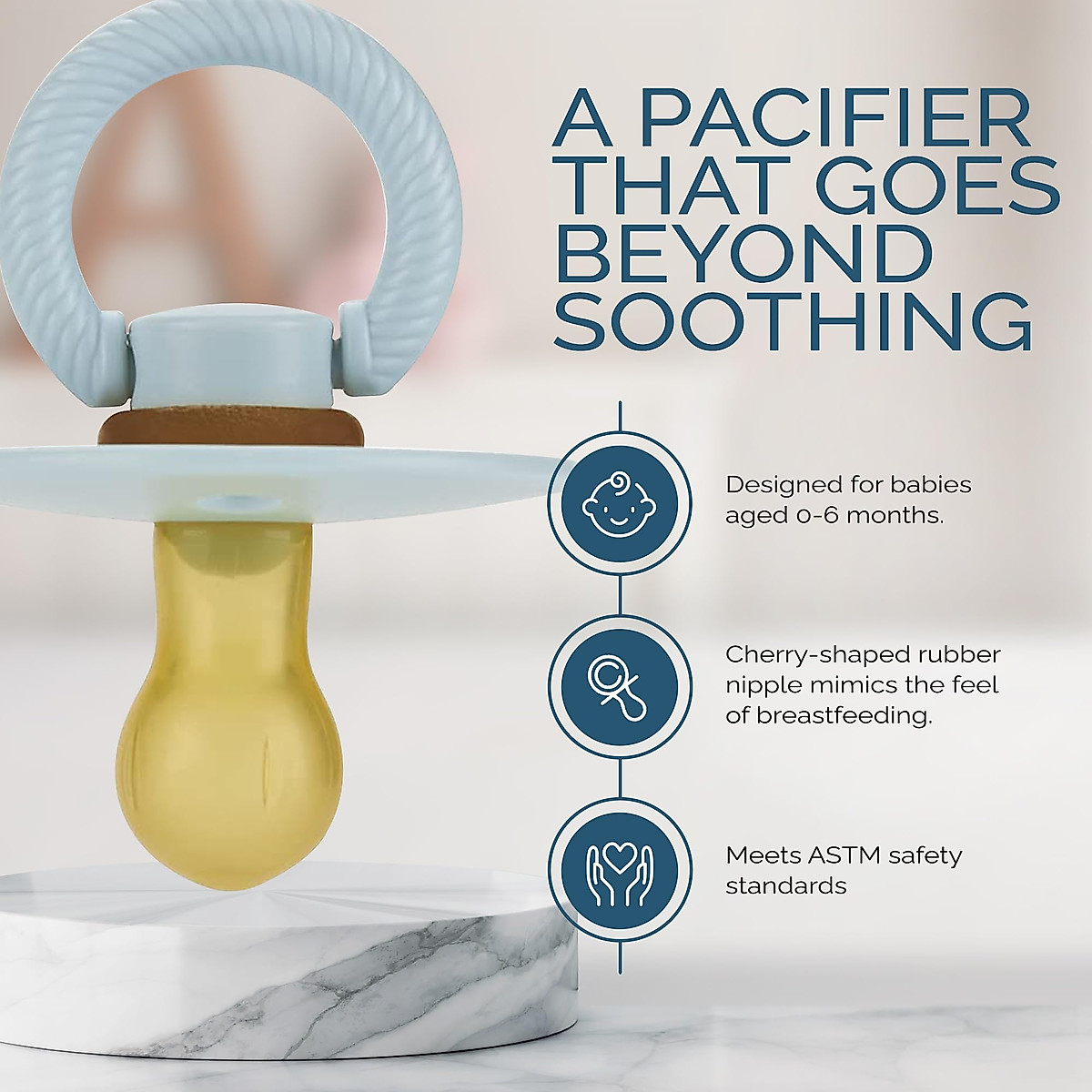 Itzy Ritzy Natural Rubber Pacifiers, Set of 2 – Natural Rubber Newborn Pacifiers with Cherry-Shaped Nipple & Large Air Holes for Added Safety; Set of 2 in Harbor & Coast, Ages 0 – 6 Months