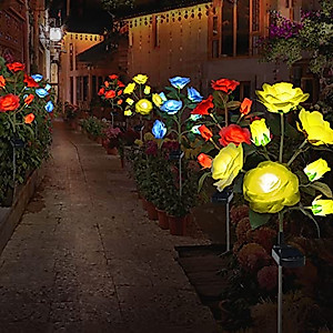 Abkshine Solar Rose Flower Lights Garden Decor, Upgraded 7-Rose Solar Flower Lights Yard Decor Outdoor Waterproof Garden Pathway Lights for Patio Pathway Courtyard Lawn Cemetery Decorations (Yellow)