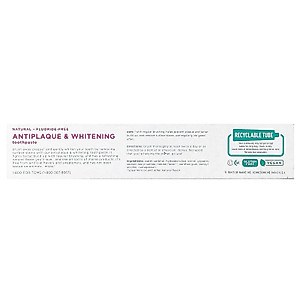 Tom's of Maine Fluoride-Free Antiplaque & Whitening Natural Toothpaste, Spearmint, 4.7 oz.