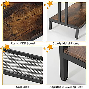 Tribesigns Corner Clothes Rack, L Shape Garment Rack with Double Rod and Shelves, Freestanding Closet Organizer Hanging Clothing Rack Wardrobe Storage Closet for Bedroom, Rustic Brown