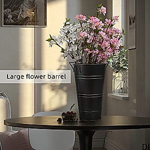 Notakia 4Pcs Galvanized Metal Vases Farmhouse French Flower Bucket Vases for Cut Flowers for Home Decor and Wedding Table Centerpiece Decorations (4Pcs Black 12" and 9")