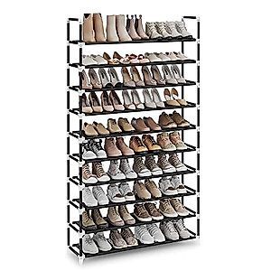 SONGMICS 10-Tier Shoe Rack, Storage Storage Organizer, Holds up to 50 Pairs, Metal Frame, Non-Woven Fabric, for Living Room, Hallway, 39.4 x 11 x 68.9 Inches, Black ULSH11H