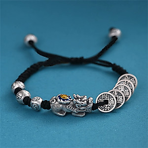 poceton Five Emperor Coins Fortune Pixiu Bracelet - Bring Good Luck with Feng Shui Wealth Attraction and Protection Jewelry
