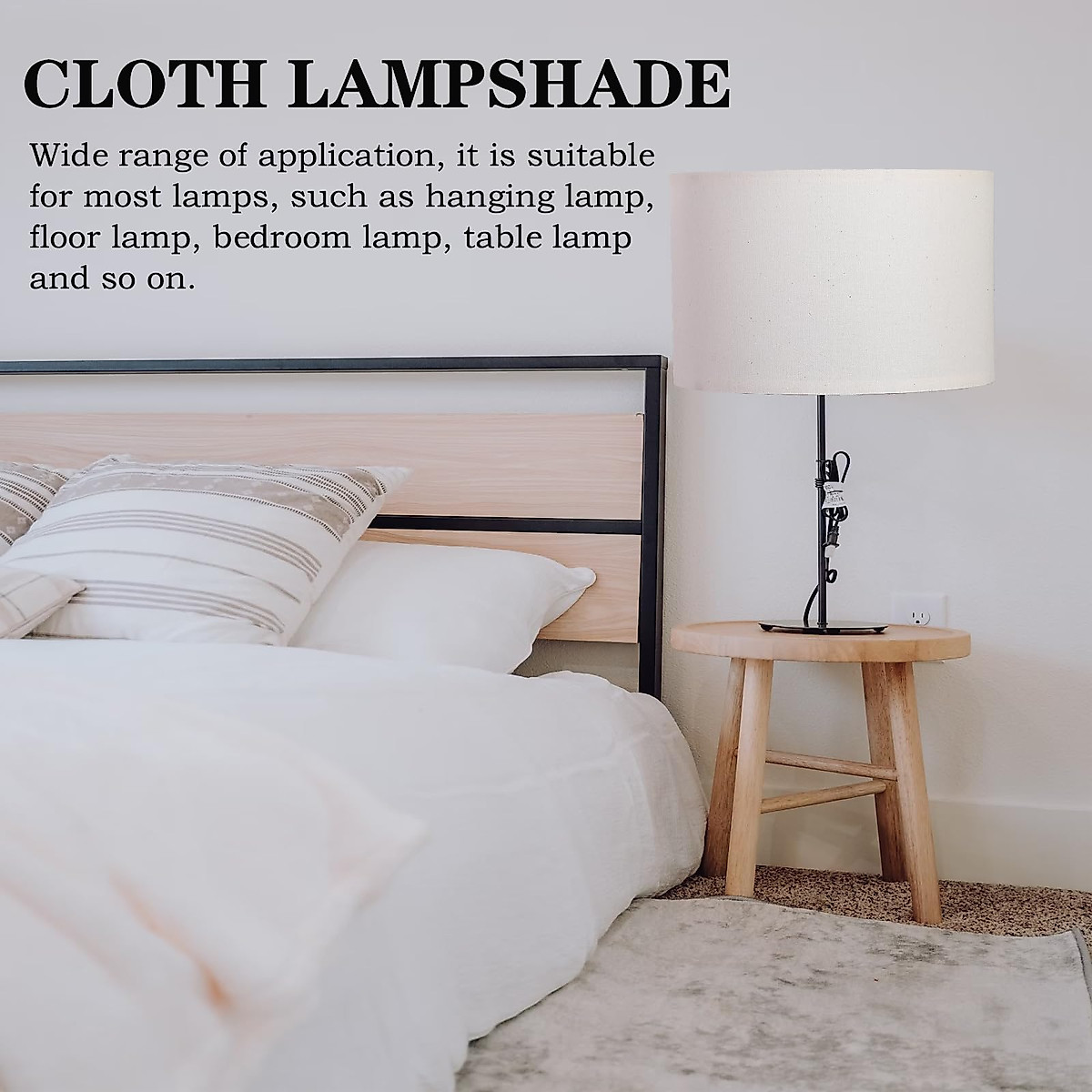 Drum Lamp Shade, Natural Round Linen Lamp Shades for Floor Lamp Replacement, Small Fabric Cylinder Decorative Lampshade with E27 Adapters for Table Lamp Bedside Lamp Chandeliers(White)(1.65" Spider)