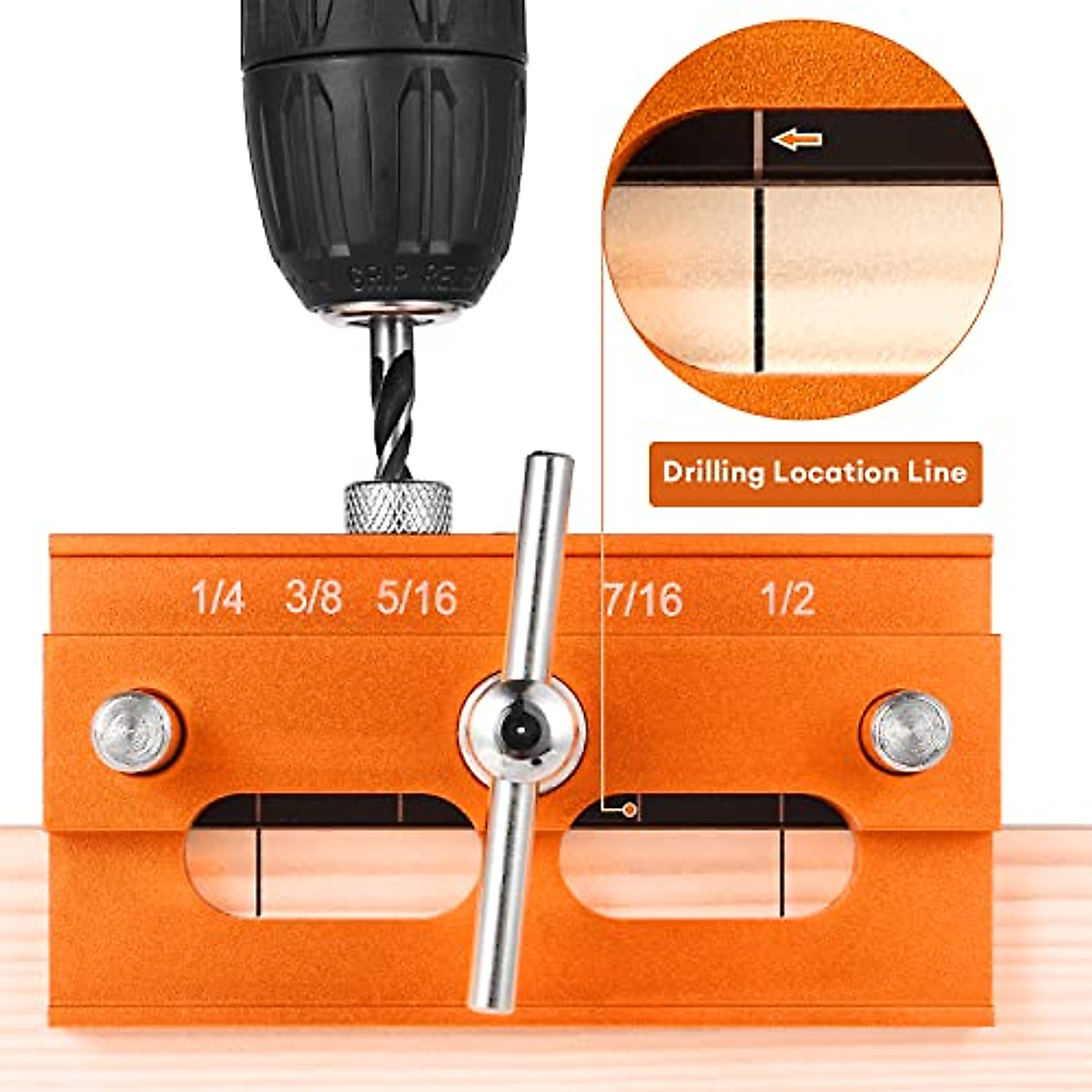 SLIIMU Self Centering Dowel Jig Kit, Inch Woodworking Center Doweling Drill Guide Jig for Straight Hole, Portable Drill Block for Wood Dowel Hole with 6 Drill Sleeve (Orange)