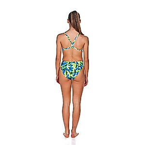 Arena Women's Standard Shattered Glass Challenge Back One Piece Swimsuit, Green/Blue, 26