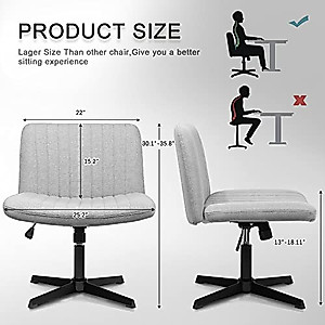 LEMBERI Fabric Padded Desk Chair No Wheels, Armless Wide Swivel,120°Rocking Mid Back Ergonomic Computer Task Vanity Chairs for Office, Home, Make Up,Small Space, Bed Room,Gray