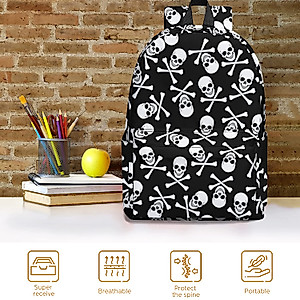 Ridzorgt Skull and Bones Backpack - Multi-Pocket Bookbag Travel Book Bags Casual Daypack Durable Lightweight Bag for Laptop
