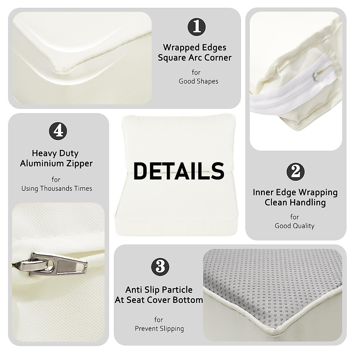 ClawsCover 8Pack Outdoor Seat and Back Cushions Replacement Covers Fit for 4 Pieces 4-Seater Wicker Rattan Patio Furniture Set Loveseat Sectional Couch with Storage Box,Cream-Include Cover Only