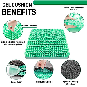 SIXAQUAE Fourth Generation Plus Gel Egg Seat Cushion for Wheelchair Long Sitting,Double-layer layer chair cushions for Office Chair and truck drivers.Back, Sciatica, Hip, Tailbone Pain Relief Cushion.