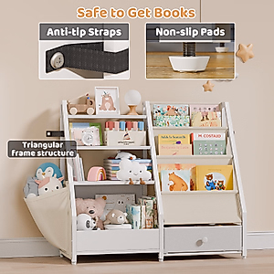 HAVLOTII Kids Bookshelf and Toy Storage - Kids Book Shelf for Kids Rooms, Toddler Bookshelf Baby Bookcase for Nursery, Montessori Toy Organizer, White