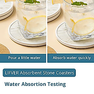 LIFVER Coasters for Drinks, Ceramic Absorbent Coaster for Coffee Table fits All Coffee Mugs Cups, House Warming Gift for New Home Decor Wedding Wooden Table Marble Stone Coaster Set of 6