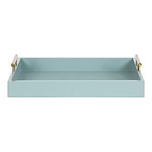 Kate and Laurel Lipton Decorative Modern Rectangular Tray, 17 x 12, Spa Blue and Gold, Chic Serving Tray for Storage, Organization, and Display