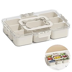 Iosjeude Tackle Box For Snacks, Divided Serving Tray With Lid And Handle, 9 Compartment Portable Snack Platters For Fruit, Nuts, Candy, Entertaining, Party, Picnic, Food Storage for Travel Beach