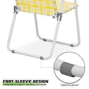 Magshion Folding Webbed Lawn Beach Chair for Adults, Lightweight Steel Frame, Portable Outdoor Camping Chairs for Fishing, Patio, Yard & Garden, Support to 250 lbs (2-Pack, Yellow)