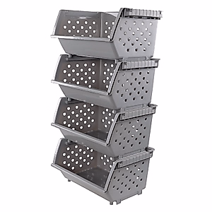 EudokkyNA 4 Pack Stackable Storage Basket, Large Stacking Baskets