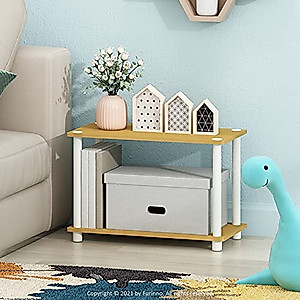 Furinno Turn-N-Tube 2-Tier Shelves/End Tables Set, 2-Pack, Beech/White