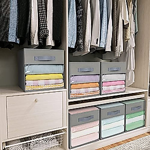 DIMJ Cube Storage Bins, 3 Packs Clear Window Fabric Storage Bin Organizer for Closet Shelves Home Storage Cubes Organizer with Handles