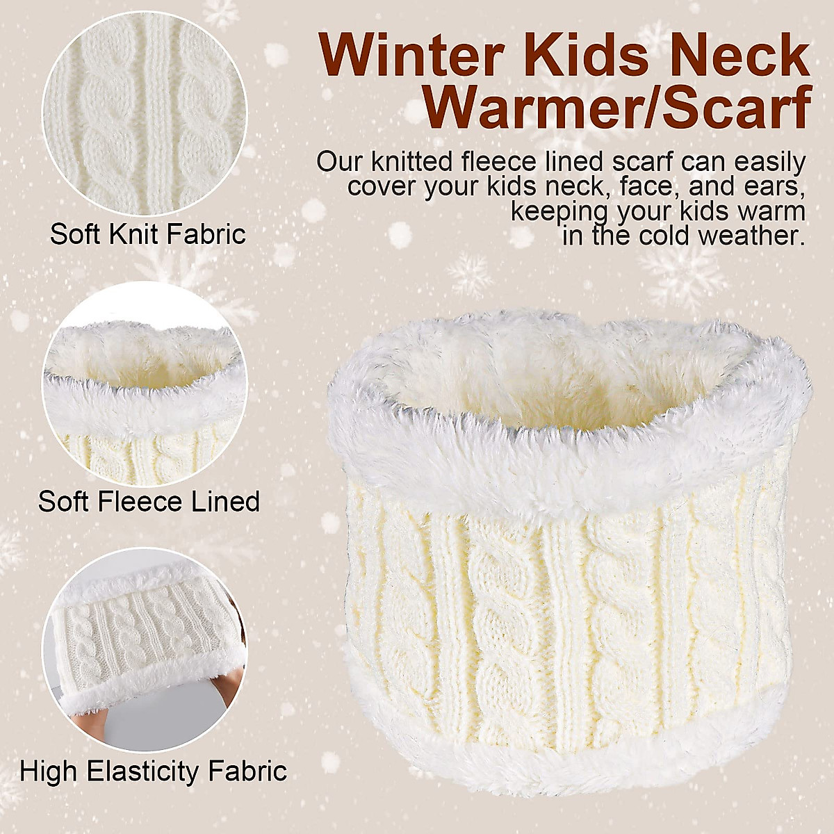 Kids Winter Hat Gloves Scarf Set, Girls Toddler Kids Beanie Hat with Pom Knit Gloves Neck Warmer for Girls Boys (White)