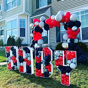 ADOINBY Red Black and White Balloon Arch Kit, 201Pcs Explosion Star Red Black White Silver Latex Balloon Garland kit, Different Size Balloons for Anniversary Birthday Racing Car Poker Party Decoration