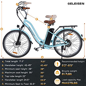 GELEISEN Electric Bike for Adults, 26" Ebikes, Peak 750W Electric Cruiser Bike with 48V 14.5Ah/11.6Ah Removable Battery, 25Mph Electric Bicycle w/ 7-Speed & Front Suspension(Fits for 5'2"-6'5")