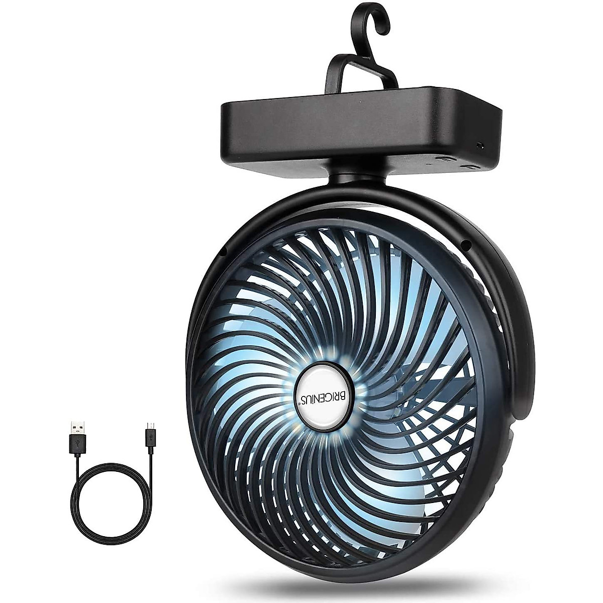 AJOYEUX Camping Fan Rechargeable 5000mAh Tent Fan with LED Lantern 7-Inch Battery Operated USB Fan Powerful for Camping Home Office RV