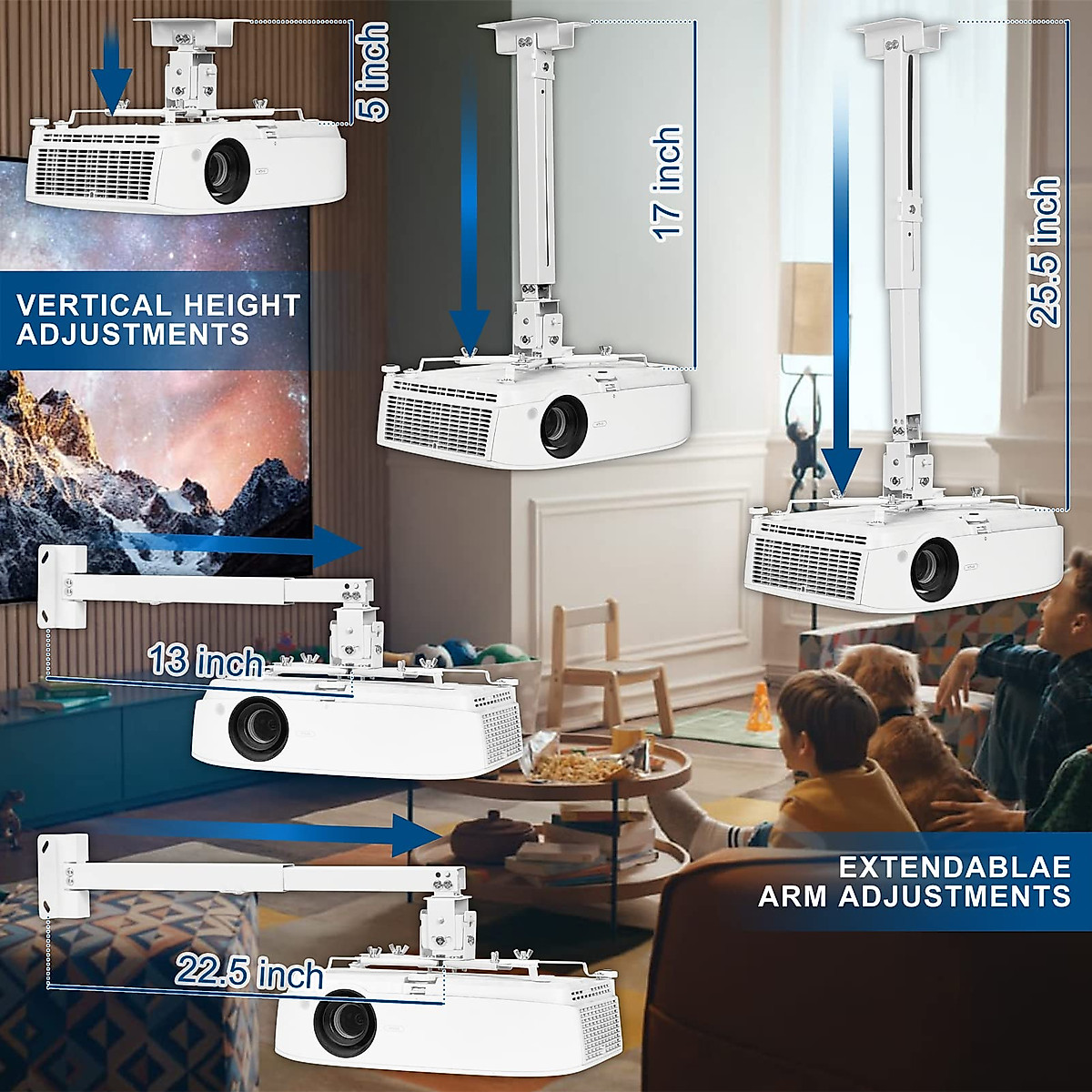 DAWASAPAT Adjustable Projector Ceiling/Wall Mount - Universal Bracket for Projector Mounting