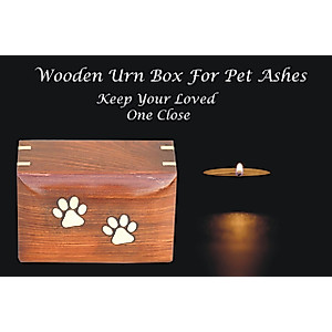 SUPER QUALITY HANDICRAFTS INDIA Wooden Brass Paw Print Urns For Pet Ashes | Wood Cremation Urns For Cat and Dog Ashes | Decorative Urns | Funeral Urns | Keepsake Box
