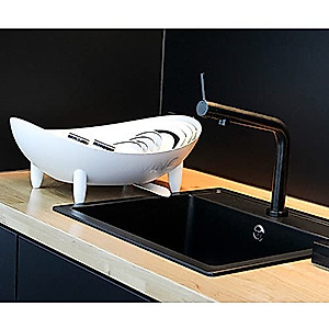 SERENITA Dish Drying Rack. Oval Compact Size Drainer with Utensil Holder. Kitchen Counter Cabinet (White 16.5")