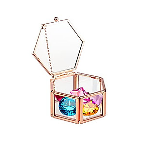 Feyarl Jewelry Trinket Glass Box Ornate Ring Earring Box Preserved Flower Glass Box Organizer Decorative Box Storage (Rose Gold)