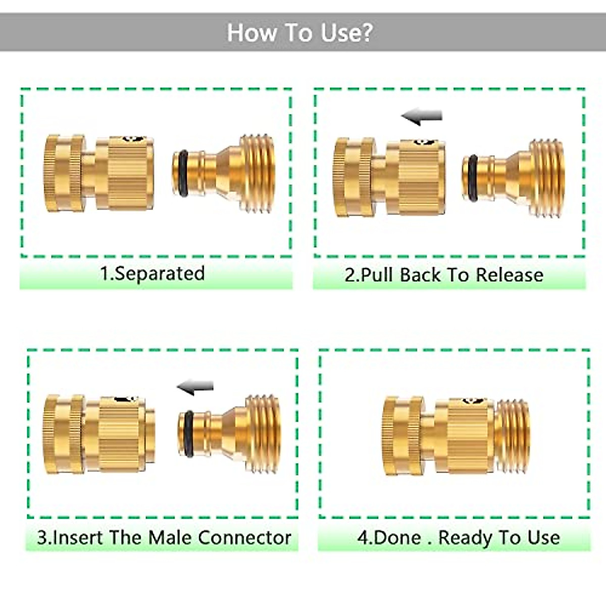 BoArt (6 Sets Garden Hose Quick Connector Set, Solid Brass 3/4 Inch Water Fitings Thread Easy Connect No-Leak Male Female