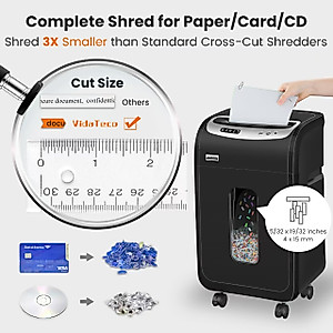 Paper Shredder for Home Office Heavy Duty with 60 Mins Running,VidaTeco 18-Sheet Micro Cut Shredder for Home Use with US Patented Cutter,Shred CD/Card with 7.9-Gal Extra Large Bin,AUTO Jam Proof(ETL)