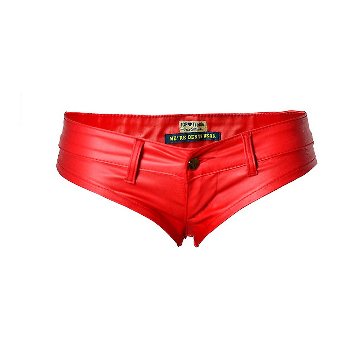 Faringoto Red Girls Low Rise Stretch PU Coated Faux Leather Button Zip Hot Pants