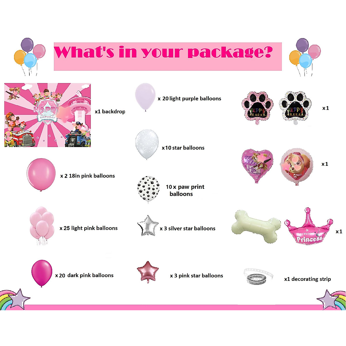 Pink Dog Birthday Party Decorations, Paw Theme Party Supplies Set for Girl’s/Boy’s with Balloons Garland kit, Pink Dog Backdrop, Dog Foil Balloons (PINK-A)