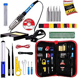 Soldering Kit - Soldering Iron 60 W Adjustable Temperature, Soldering Iron Stand, Soldering Iron Tip Set, Desoldering Pump, Solder Wick, Tweezers - Soldering Iron Kit for Electronics [110 V, US Plug]