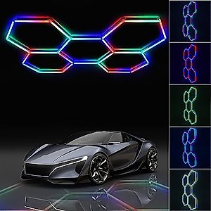 ALLYES RGB Hexagon Light - LED Garage Hexagon Light with 358 Color Modes, Dimmable and Speed Adjustable LED Hexagon Lights, DIY, for Gaming Room, Bar, Party, Live Room, Music Studio, Gym, 5-Pack