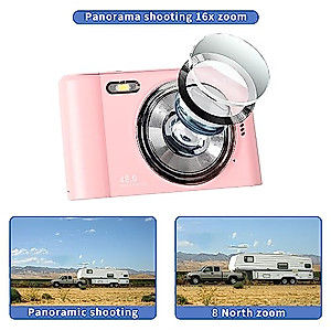 Pink Digital Camera, FHD 1080P Digital Camera for Kids, 48MP Point and Shoot Digital Cameras with 32GB SD Card 16X Digital Zoom, Compact Vlogging Camera Portable Mini Camera for Students Teens Adults