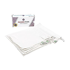 Mandala Crafts Reusable Organic Cotton Produce Bags for Refrigerator – Muslin Bags with Drawstring – Cotton Drawstring Bags for Shopping Storage Vegetable Bread Gift 6 PCs
