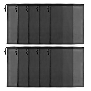 Miuion 10 Pieces Durable Nylon Mesh Bag with Sliding Drawstring Cord Lock Closure,Large Black Mesh Bag for Golf Tennis Balls,Gym,Shower,Washing Toys,Swimming,Beach,12×7.5 Inch