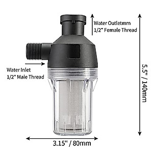 1/2" 100Mesh Sediment Filter Water Filter Up Outlet Plastic Vertical Inline Hose Filter Twist-On Pipe Strainer Raw Water Filter for City Water Well Water