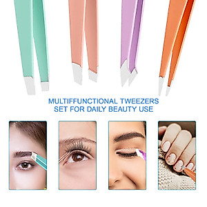 Milishow Eyebrow Tweezer Set Professional Stainless Steel Tweezers for Women & Men Precision Tweezer for Eyebrows Facial Hair with Leather Travel Case（7 PCS）