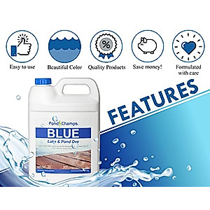 Pond Champs Blue Lake and Pond Dye - One Gallon of Professional Lake & Pond Dye - Treats Up to 1 Acre - Royal Blue Color - Safe for Fish, Wildlife, Pets & Children