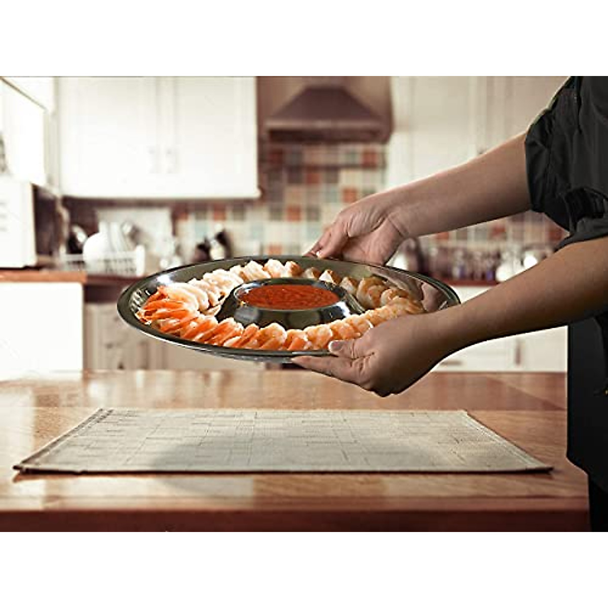 Chip and Dip Serving Bowl, Elegant Serving Dish - Great for Chips, Dips, Appetizer, Fruit Bowl, Salad and Snack – Stainless Steel Chips and Dip Plate