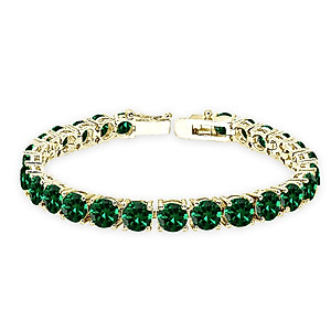 B. BRILLIANT Yellow Gold Flashed Sterling Silver 6mm Round-cut Simulated Emerald Tennis Bracelet