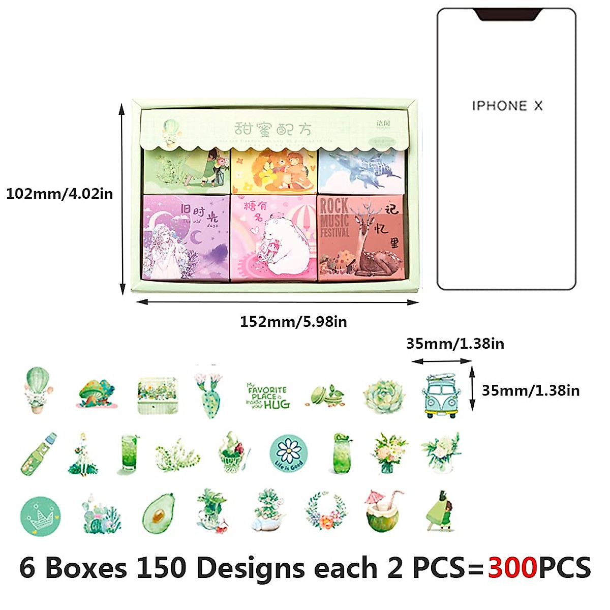 GOMTYEA Cute Stickers Set (6 Set, 300 Pieces) for Journaling, Scrapbooking Diary Planner Album Diary, Notebook, Card Making Laptop Journaling DIY Arts and Crafts