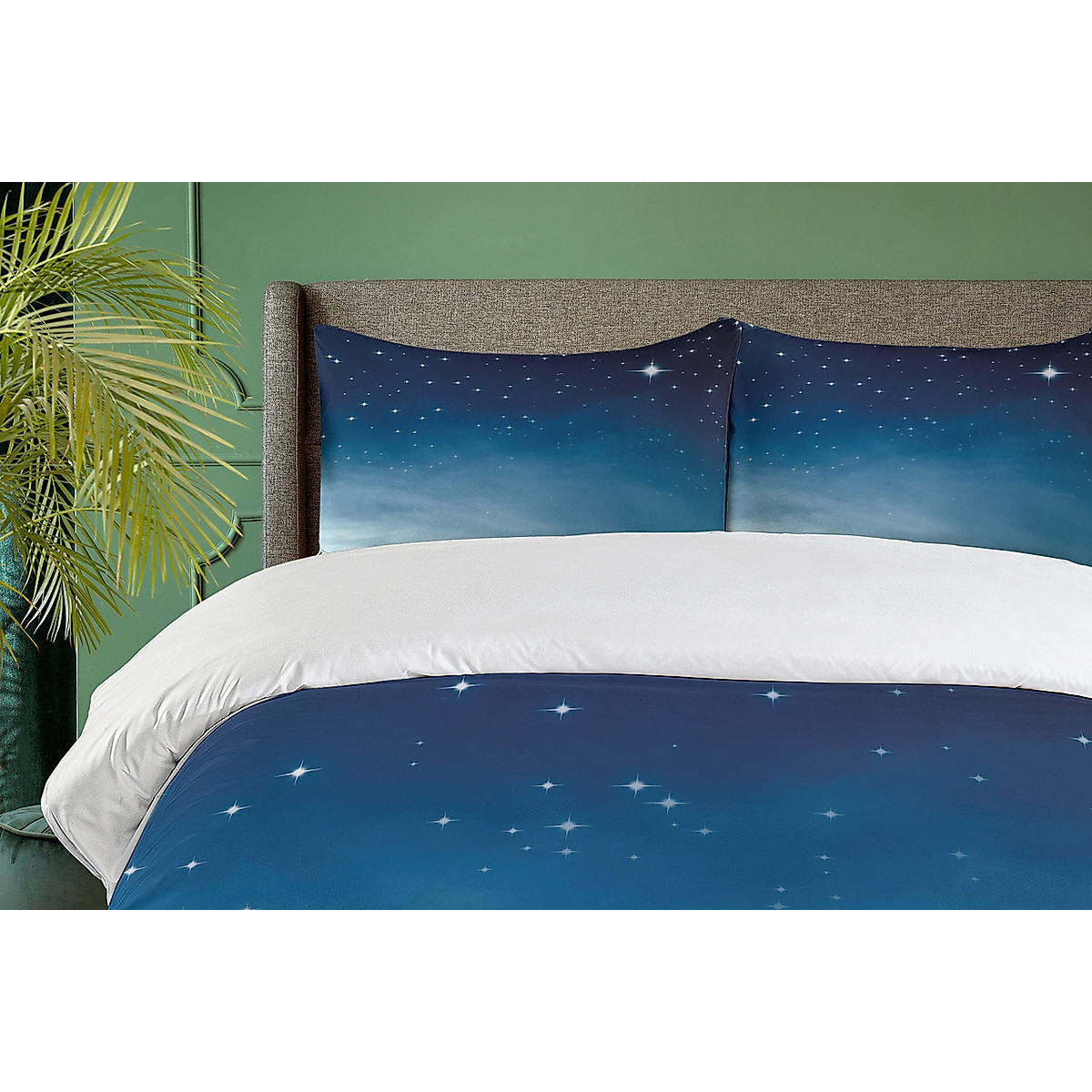 Ambesonne Night Duvet Cover Set, Ombre Inspired Sky Vibrant Stars Universe Astronomy Exploration, Decorative 3 Piece Bedding Set with 2 Pillow Shams, King Size, Pale Blue Dark Blue