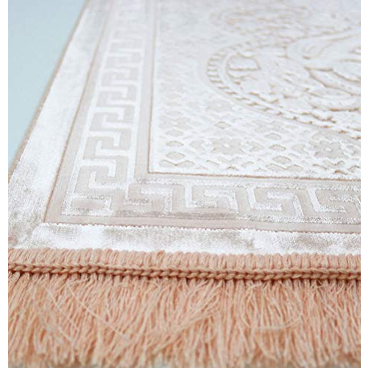 Modefa Velvet Prayer Rug - Soft Plush Turkish Janamaz Sajada Carpet for Men and Women - Plain Solid Prayer Mat Ramadan Eid Gift - with Prayer Beads - Floral Luxury Paisley (Blush Pink)