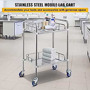 Lesolar Lab Rolling Cart 2 Layer Medical Utility Cart with 360° Rotate Wheels Mobile Clinic Cart Laboratory Equipment Rolling Cart 24''Lx16''Wx34''H (2 Layer)