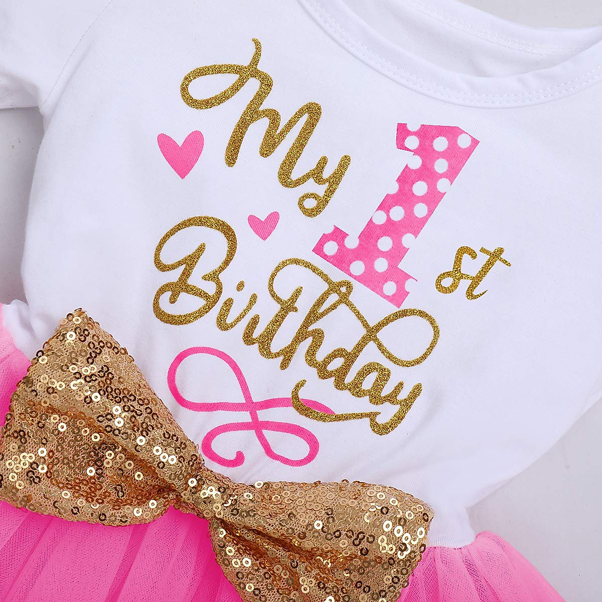 My 1st Birthday Outfit Wild One Baby Girl Dress Skirt Headband Polka Dot Party Princess Fancy Dress Up Costume Going Home Outfits Cake Smash Photo Props First Halloween Clothes Hot Pink 1 Year Photo