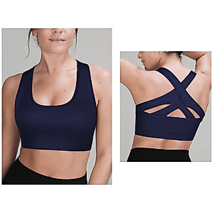 MOVINOW Sports Bra Seamless Medium Impact Longline Sports Bras for Women Yoga Bra Workout Removable Cups 3 Pack M